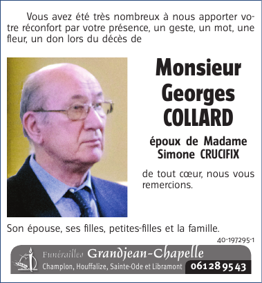 Décès de Monsieur Georges COLLARD (26-08-14), Remerciement