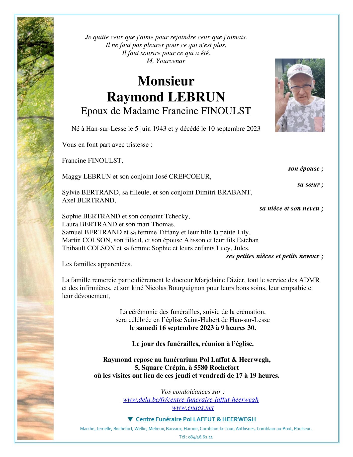 Décès de Monsieur Raymond LEBRUN (10-09-23), Annonce nécrologique