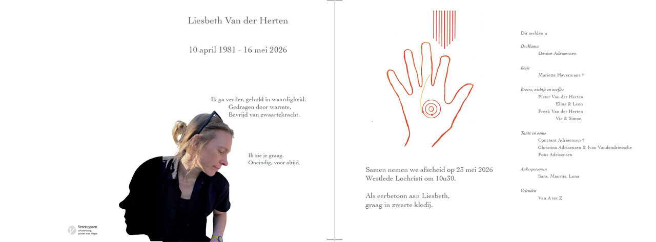 Overlijdensbericht van Mevrouw Liesbeth Van der Herten